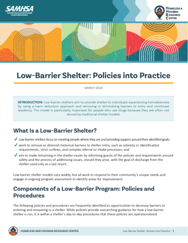 Low-Barrier Shelter: Policies into Practice | HHRC